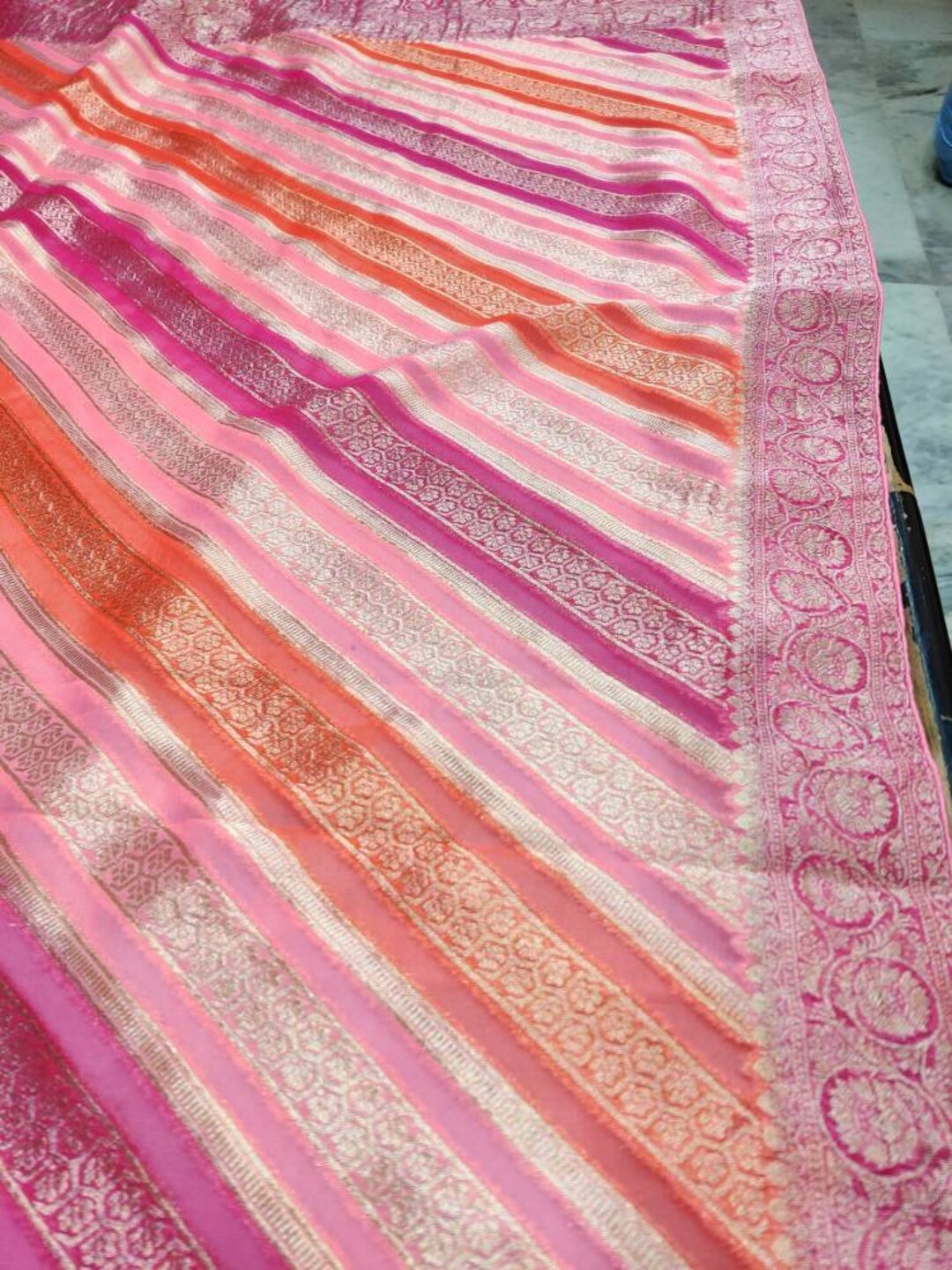 Rangkat Exclusive Made Striped Multi Colour Khaddi Georgette Saree With ...