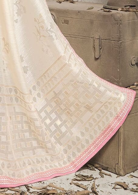 Royle Linen Brasso Saree Cream With Gold Print - Etsy
