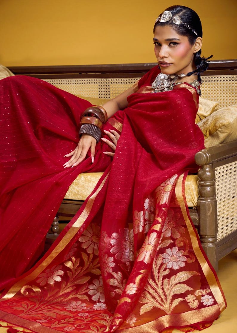 Woven Handloom Silk Cherry Red Trendy Saree - Etsy