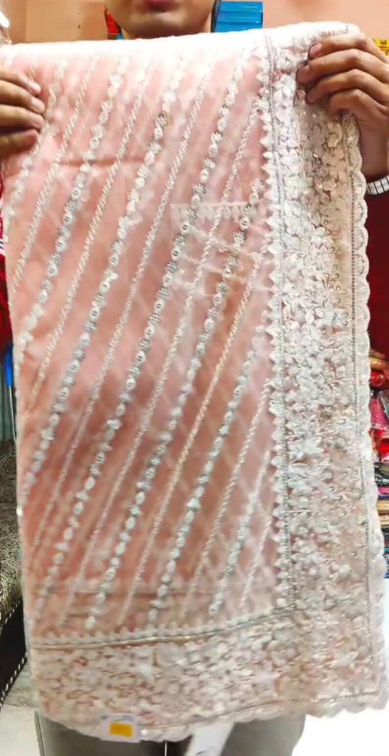 Party Wear Sequence Thread Embroidery Net Fabric Saree - Etsy