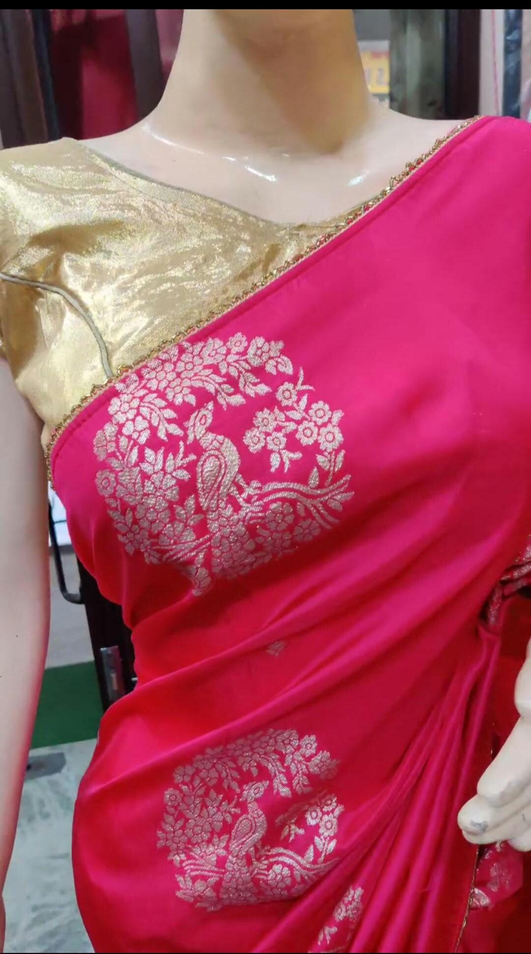 Pure Viscose Glass Cut-dana Linear Border Saree With Pink Blouse - Etsy