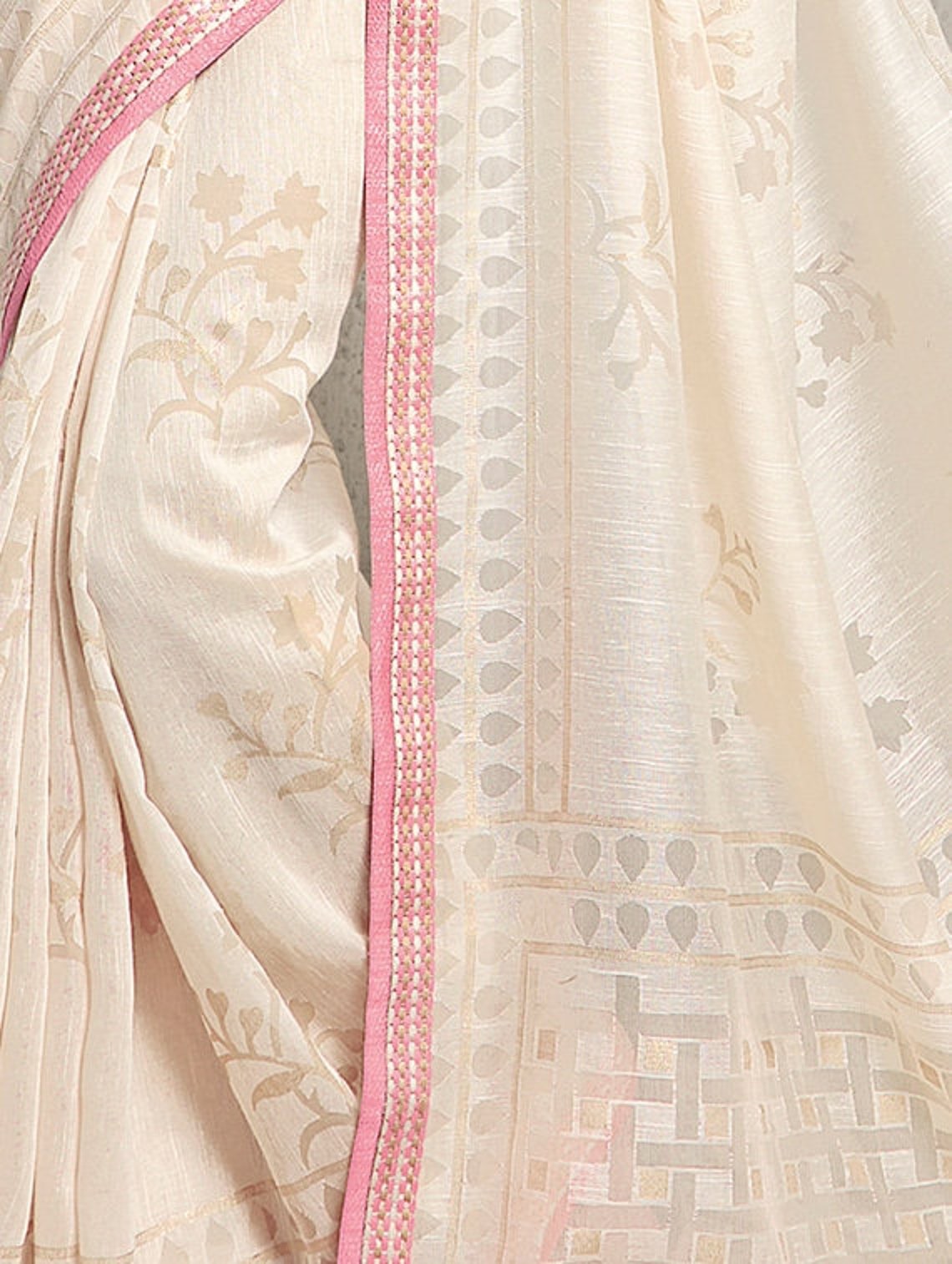 Royle Linen Brasso Saree Cream With Gold Print - Etsy