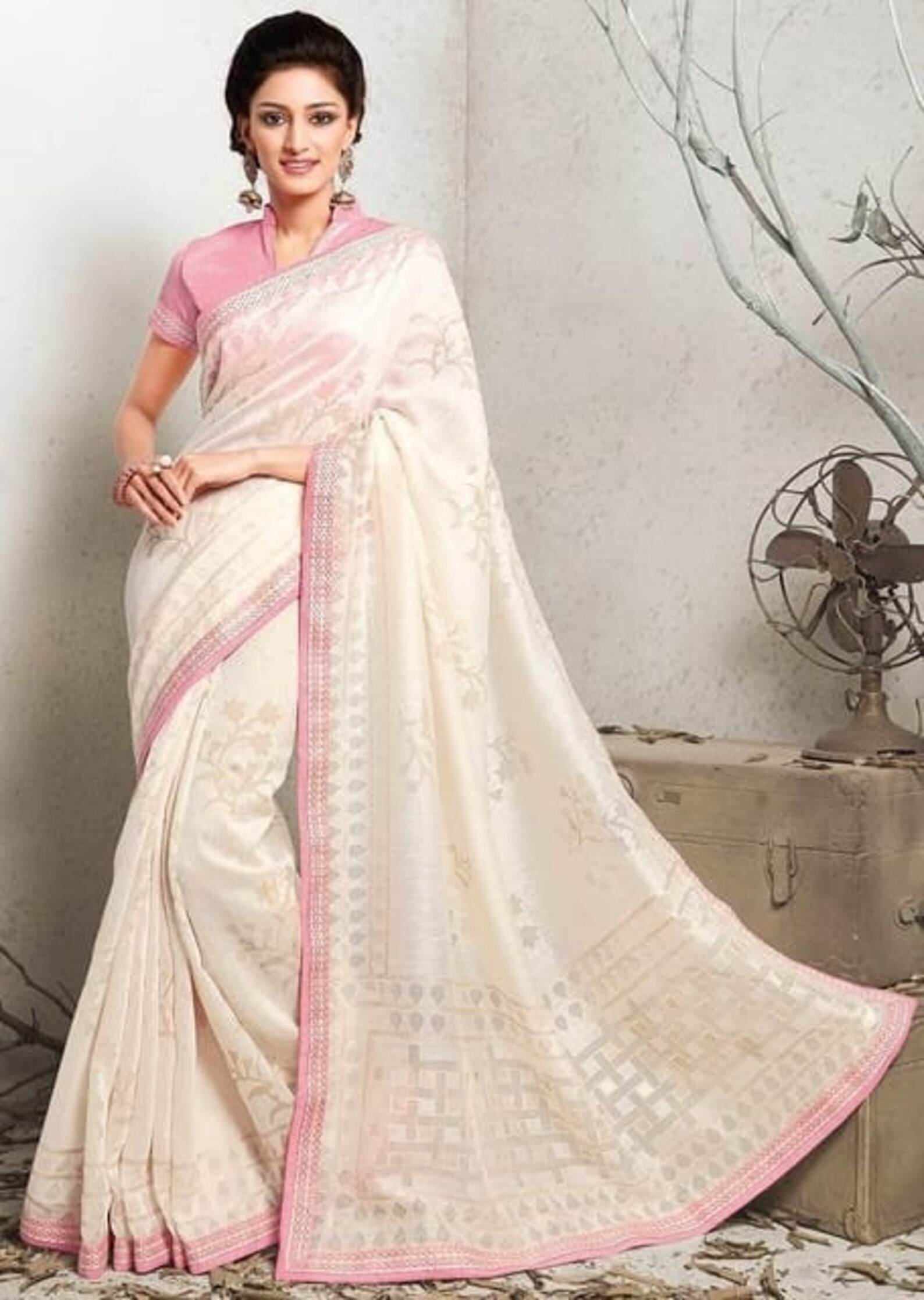 Royle Linen Brasso Saree Cream With Gold Print - Etsy