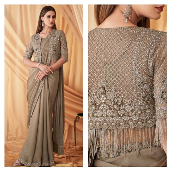 Saree With Blouse Jacket - Etsy