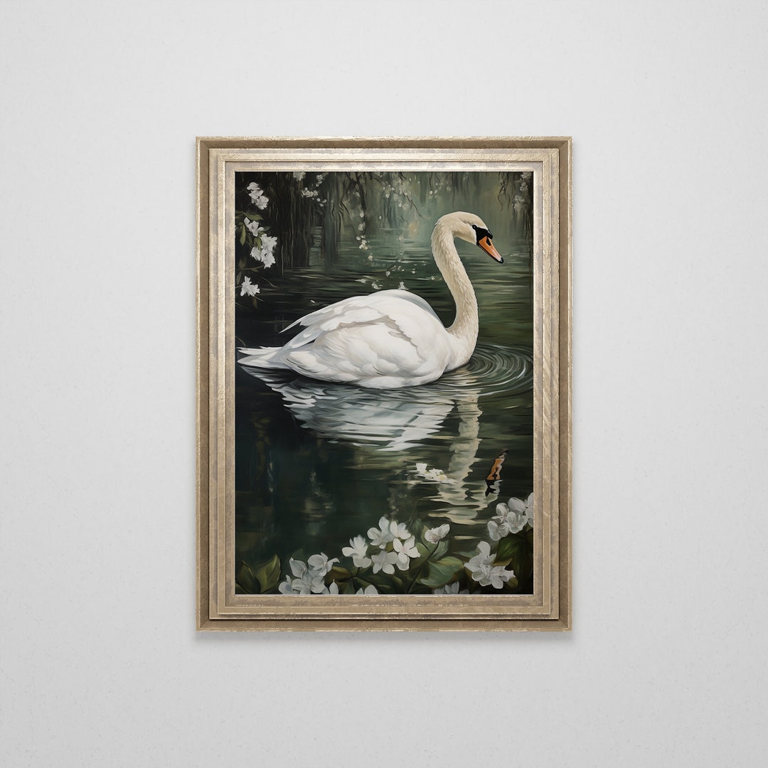 Vintage Swan Oil Painting Baroque Bird Wall Art Classical Swan Painting ...