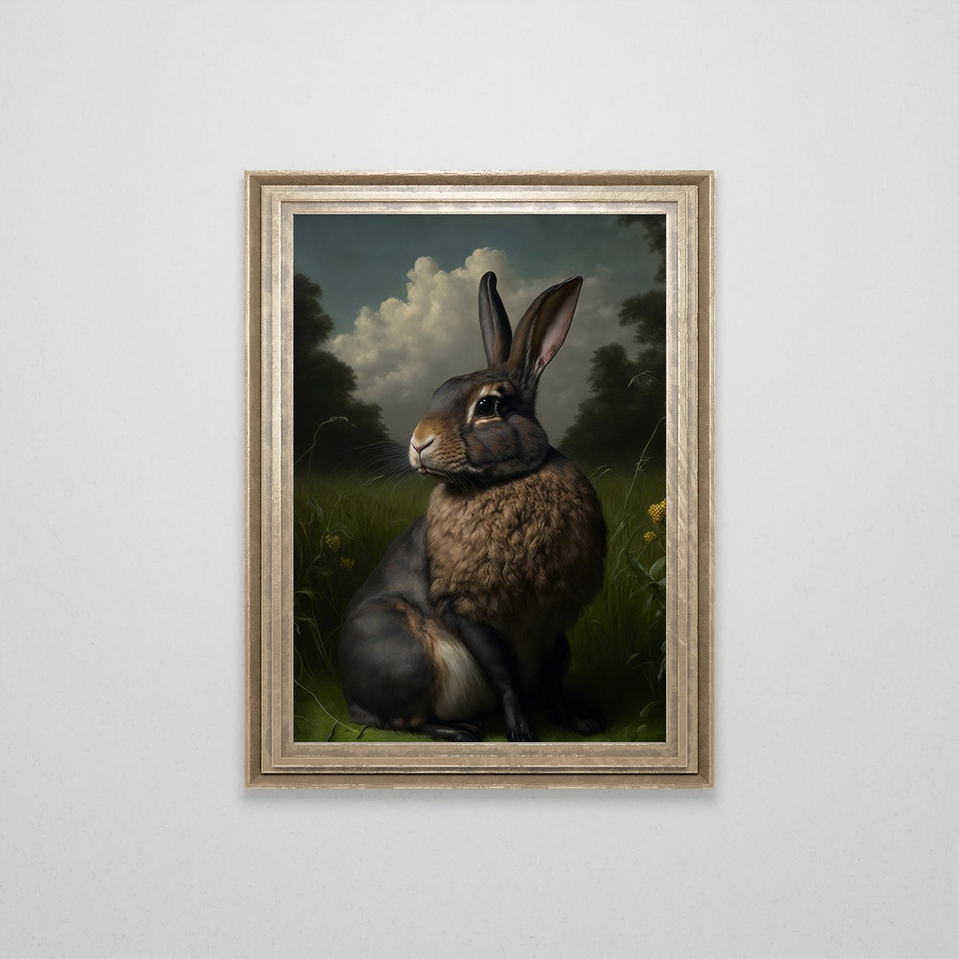 Vintage Hare Oil Painting Rabbit Wall Art Bunny Print Moody Cottagecore ...