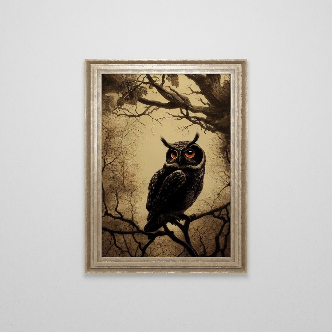 Vintage Owl Oil Painting Antique Victorian Wall Art Woodland Animals ...