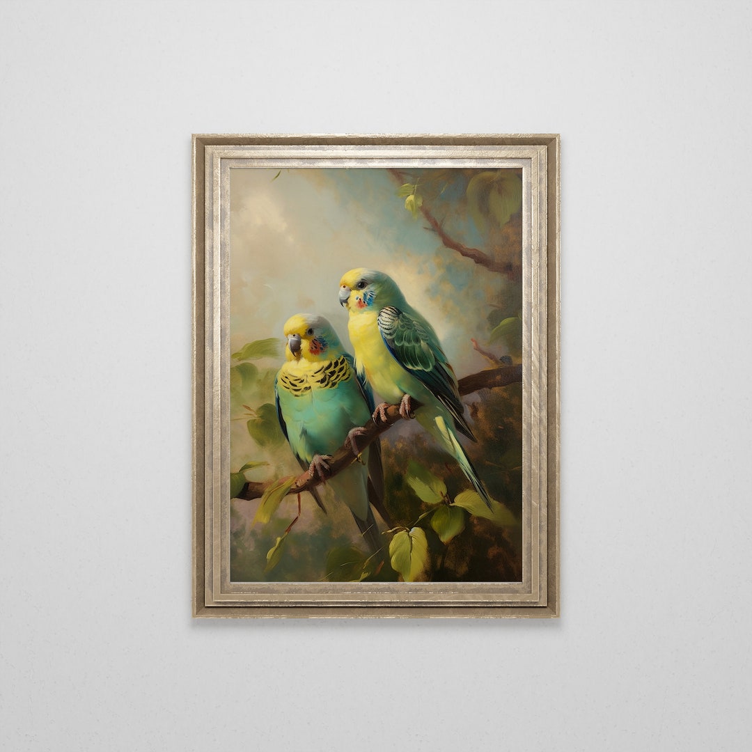 Vintage Parakeet Oil Painting Budgie Wall Art Classical Parrot Painting ...