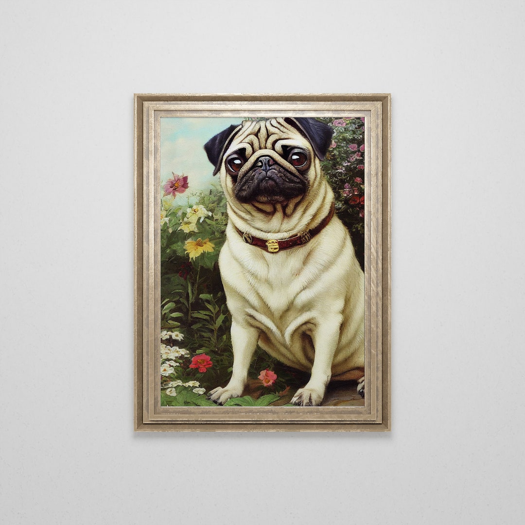 Victorian Pug Oil Painting Vintage Kitsch Decor Quirky Eclectic ...