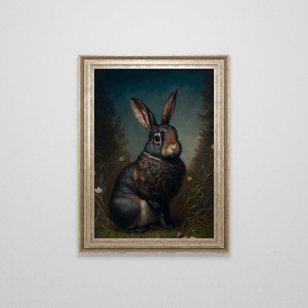 Vintage Hare Oil Painting Rabbit Wall Art Bunny Print Moody Cottagecore ...