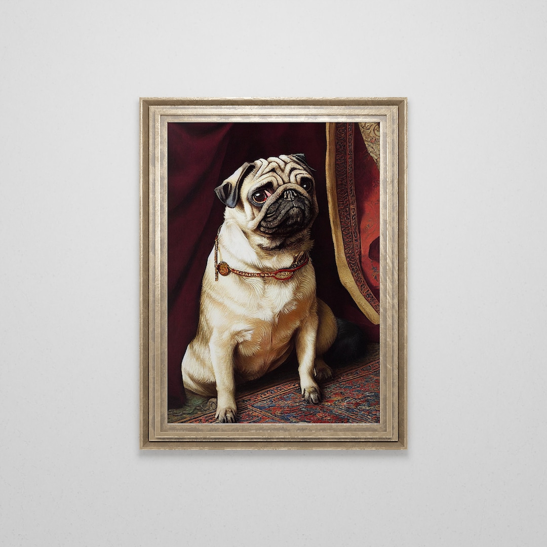 Vintage Pug Oil Painting Antique Dog Painting Pug Wall Art Pug Print ...