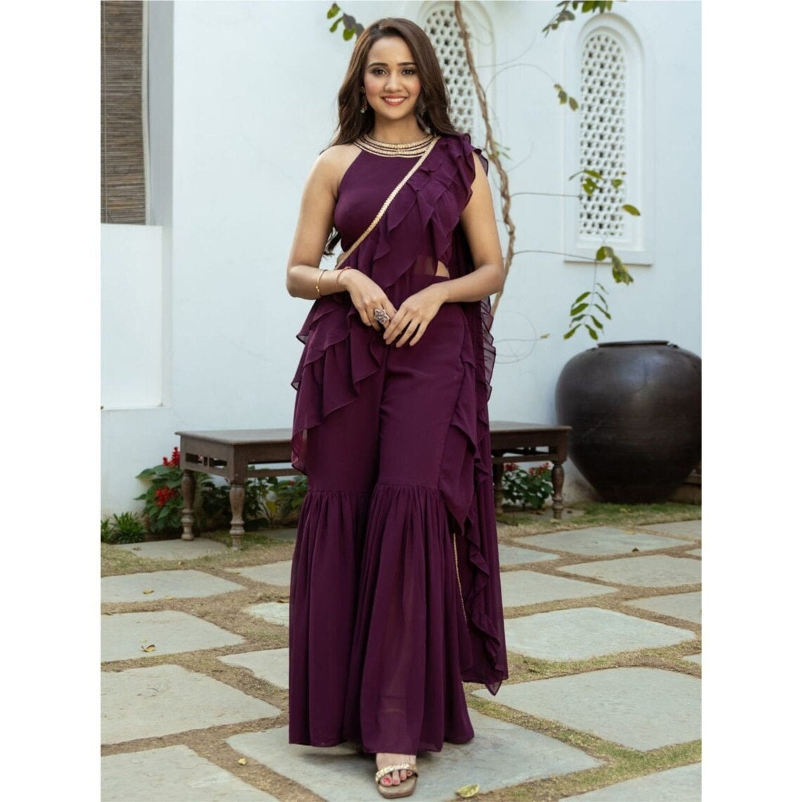 Designer Clothing Wedding Attire Sari Design Indian-western Sarara ...