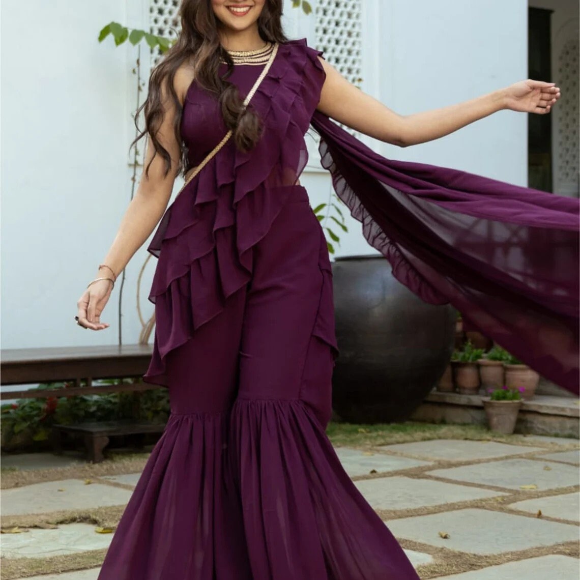 Designer Clothing Wedding Attire Sari Design Indian-western Sarara ...