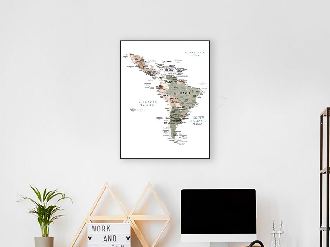 Mapa de América del Sur imprimible, mapa de América Latina, decoración ...