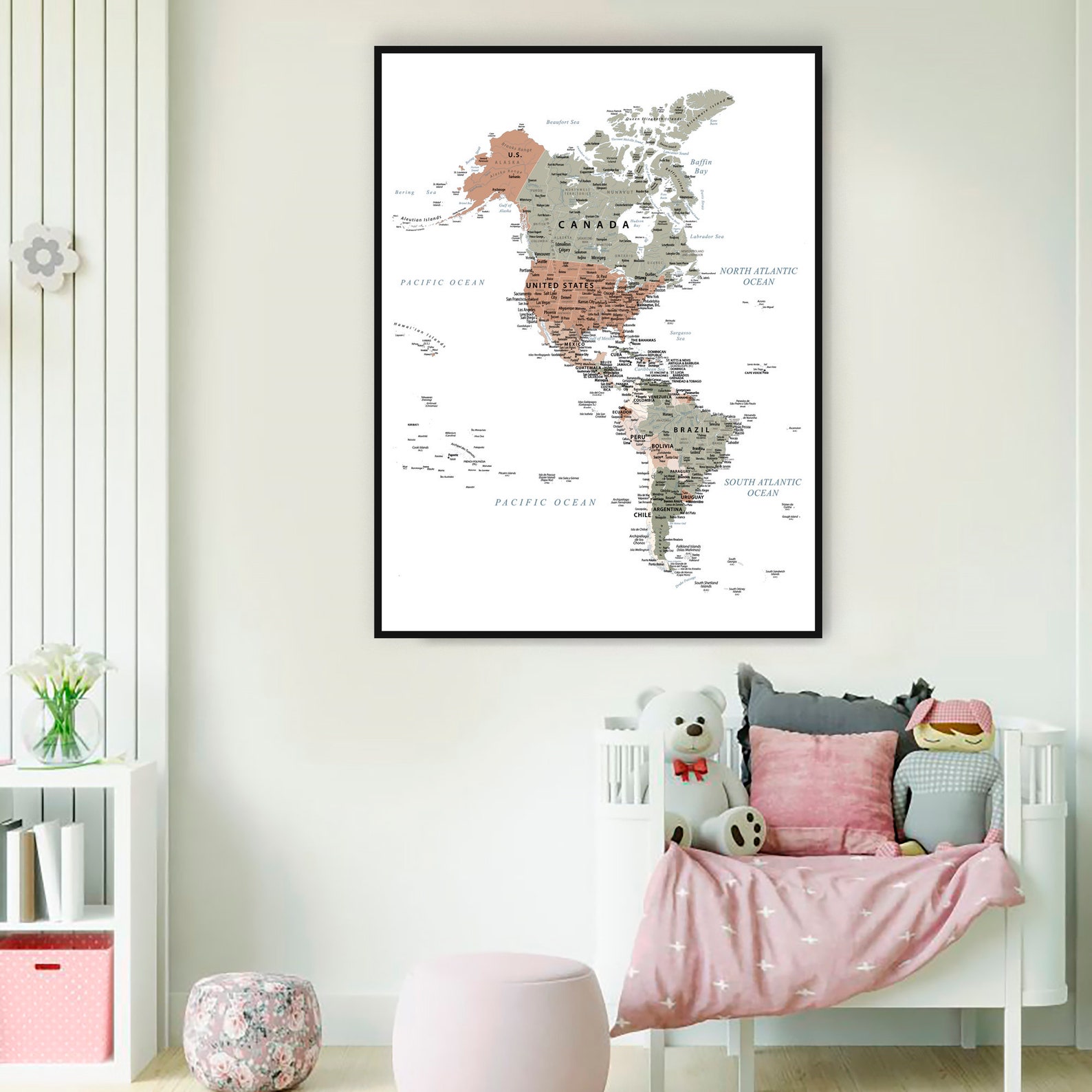 Extra Large Printable North South America Map, Digital Wall Map ...