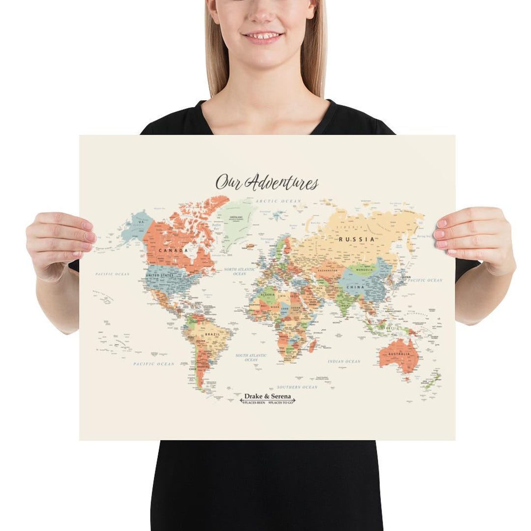Custom World Map Paper Poster Printable,wall Printable Art,accurate ...