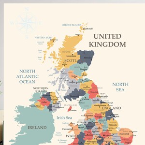 Set Wall Digital World Map Print, Digital World Map and UK Map, United ...