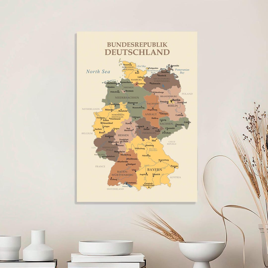 Boho Colorful Germany Map Poster With Cities, Detailed Wall Art With ...