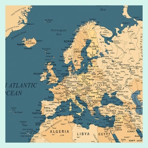 World Map, Navy Blue Wall Art, Printable World Map, World Map Poster ...