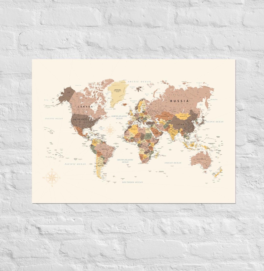 World Map Wall Poster Boho,travel Tracker Paper Wall Art,visited ...