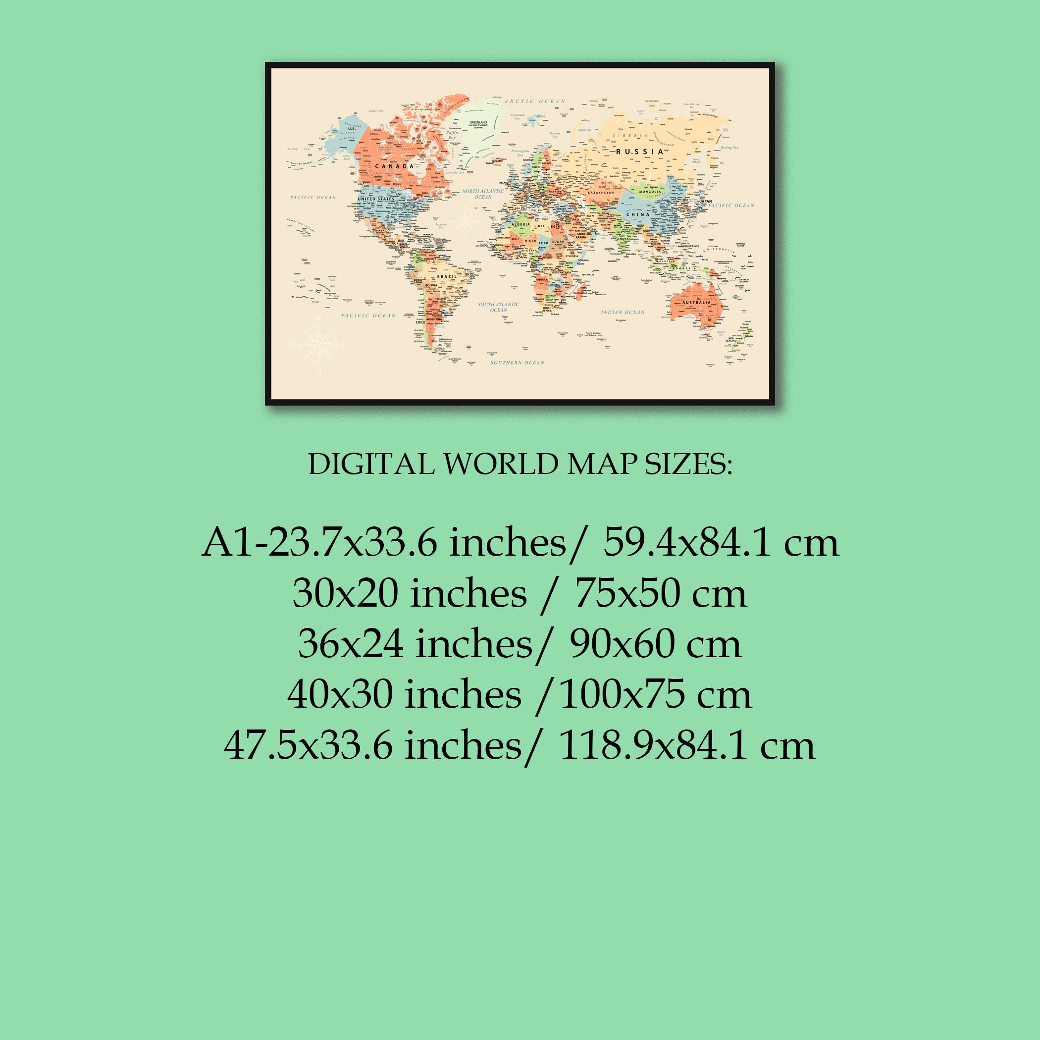 Download World Map With Countries,world Map Print,digital World Map ...