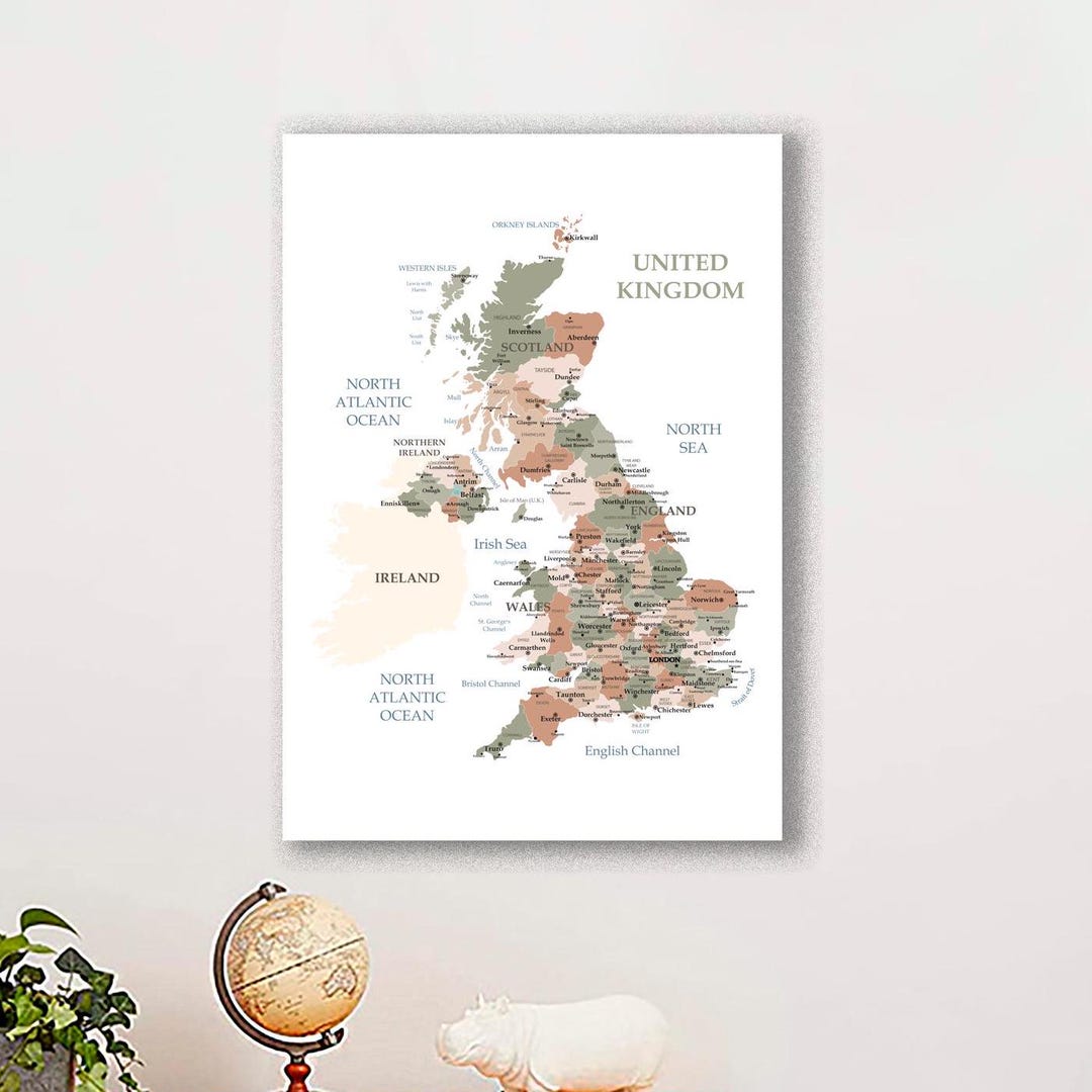 UK Map PRINTED & Shipped Wall Paper Poster UK County Map United Kingdom ...