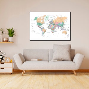 Digital World Map, Printable Large Wall Travel World Map Poster, World ...