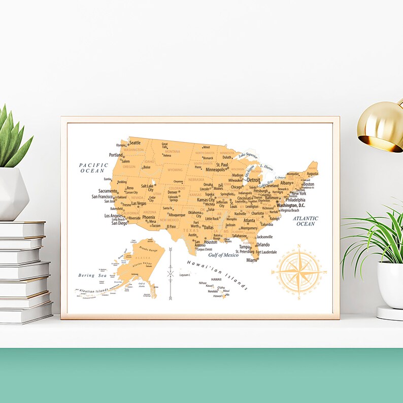 Beige Usa Map Printable US Map Posterdownloadable Home - Etsy