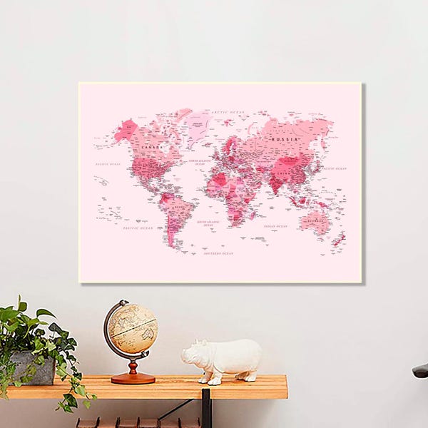 Pink World Map - Etsy