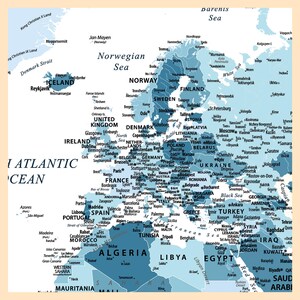 Blue Large World Map Poster,accurate World Map Art Print,detailed Map ...