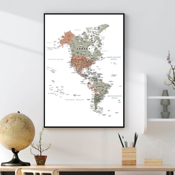North America Map Wall Poster - Etsy