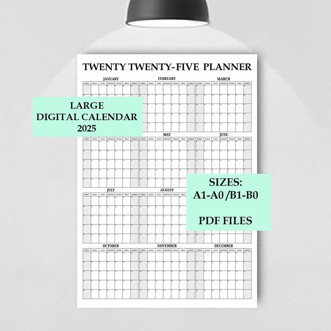 Giant Wall Calendar 2025 Digital Instant Download,sunday Start ...