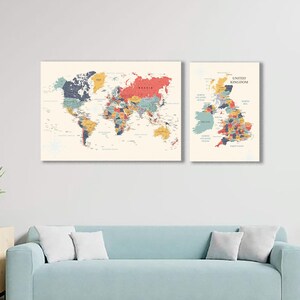 Set Wall Digital World Map Print, Digital World Map and UK Map, United ...