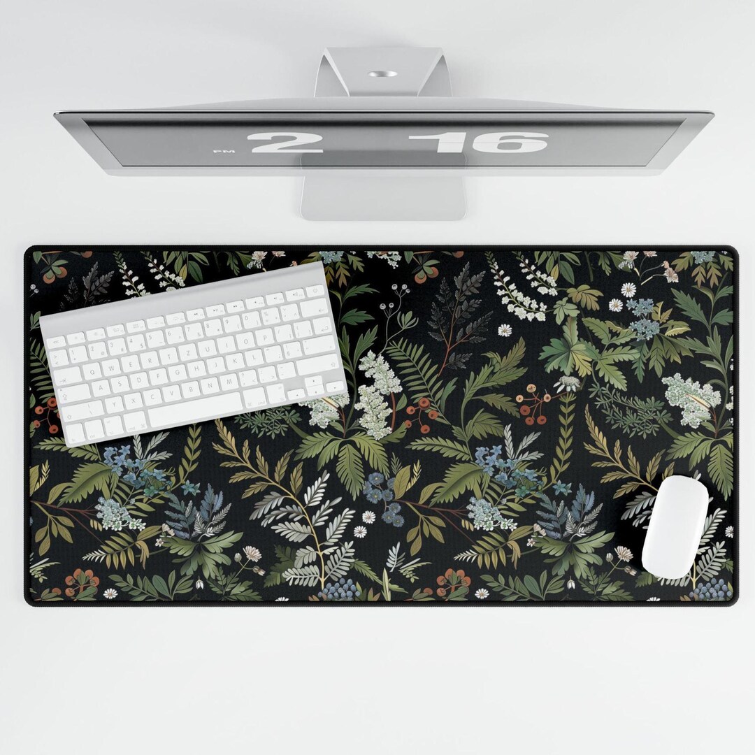 Botanical Mouse Pad, Dark Moody Floral Large Mouse Pad, Cottagecore ...