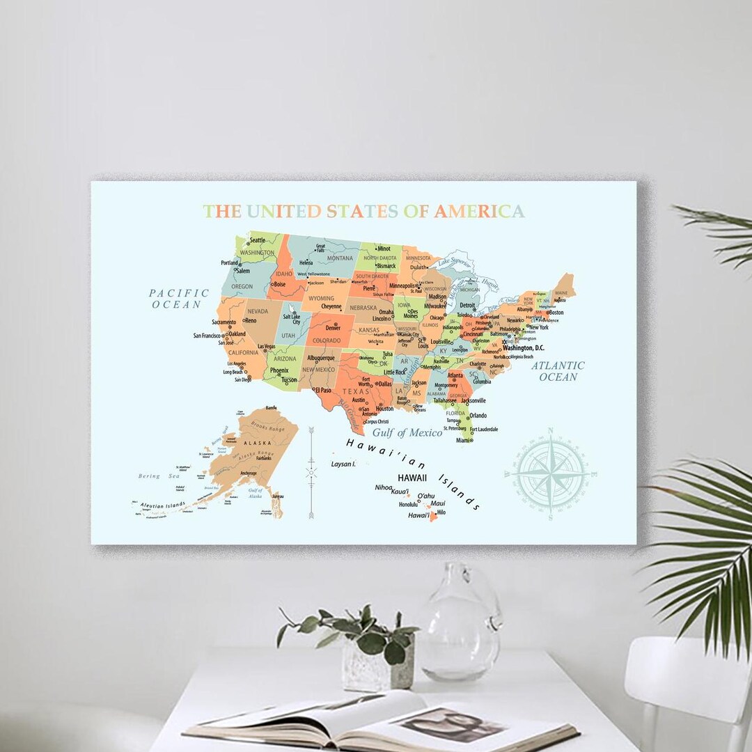 America Map Digital Poster, USA Maps Wall Decor,christmas Gift ...