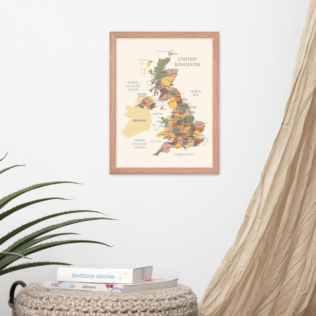 UK Map Poster Framed Wall Paper Poster Travel Map Great Britain Wall ...