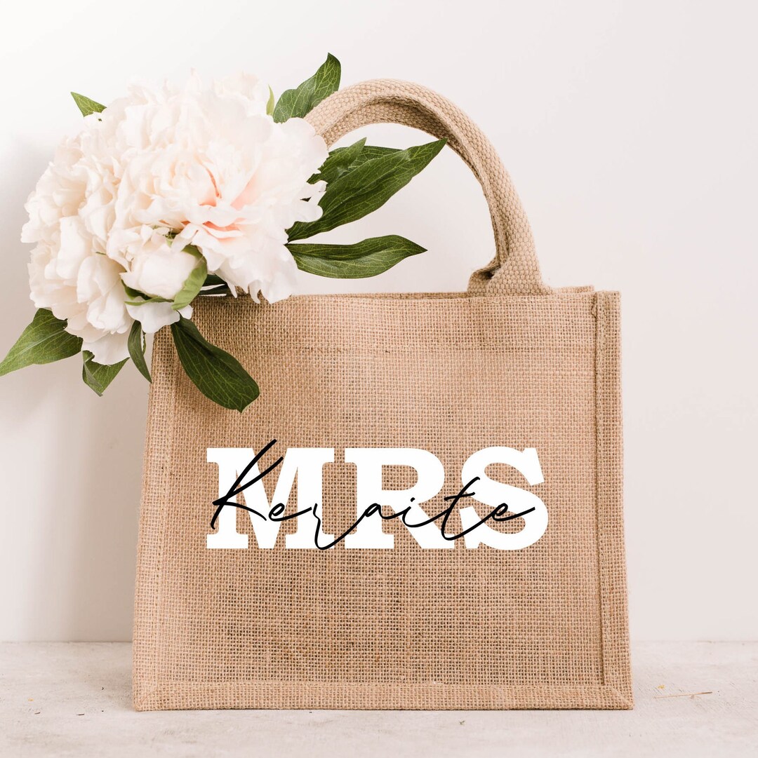 Personalized Jute Bag MRS Name NATURE Tote Bag,custom Future Mrs Bag ...