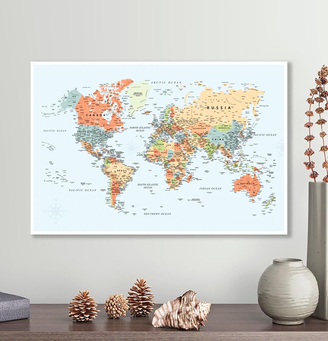 World Map With Countries Printable Poster Wall Art Large Dorm ...