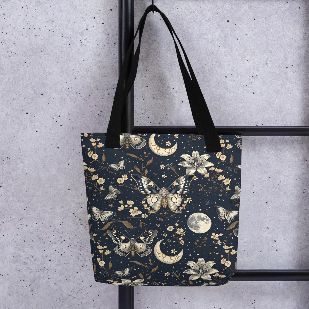 Whimsigoth Moth & Full Moon Tote Bag: Witchy Dark Academia Canvas Bag ...
