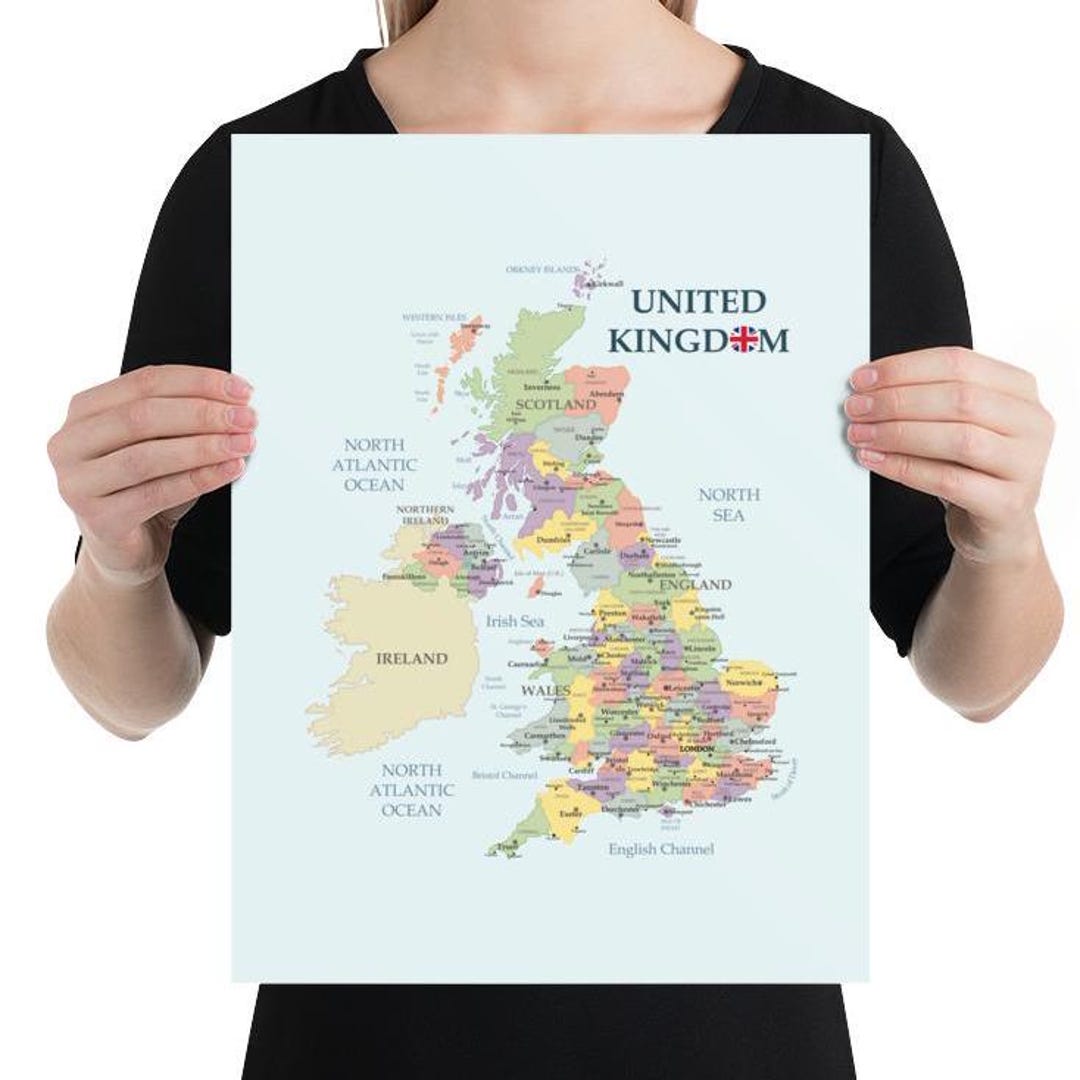 United Kingdom Wall Poster,uk Map Print, British Wall Art,paper Map ...