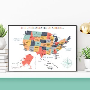 United States Map Print, Usa Map Poster,homeschool Wall Poster,cool ...