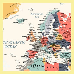 Set Wall Digital World Map Print, Digital World Map and UK Map, United ...