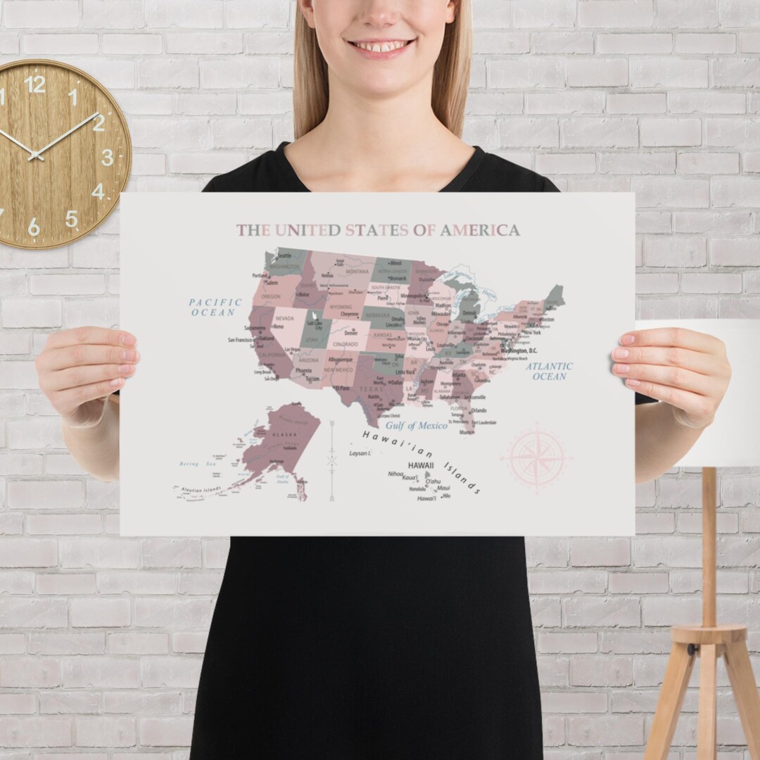 City Map of USA Education Poster, Printable Geography Classroom Wall ...