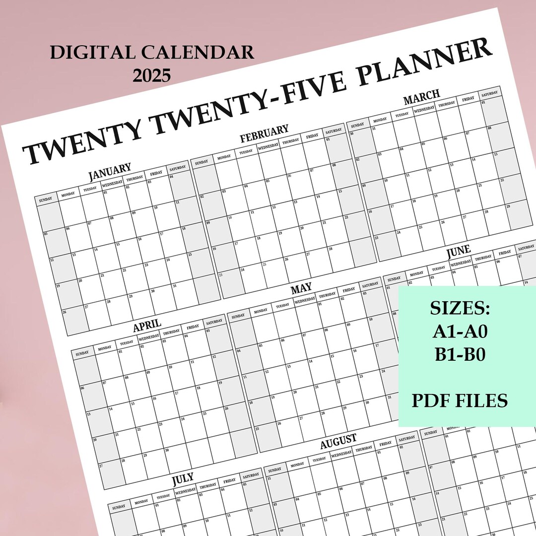 Giant Wall Calendar 2025 Digital Instant Download,sunday Start ...
