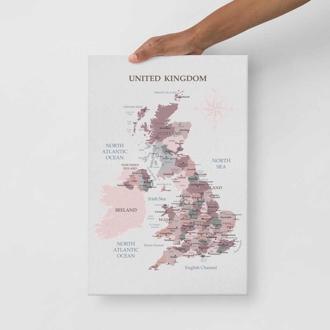 England UK Travel Map Thin Canvas Wall Canvas Poster United Kingdom Map ...