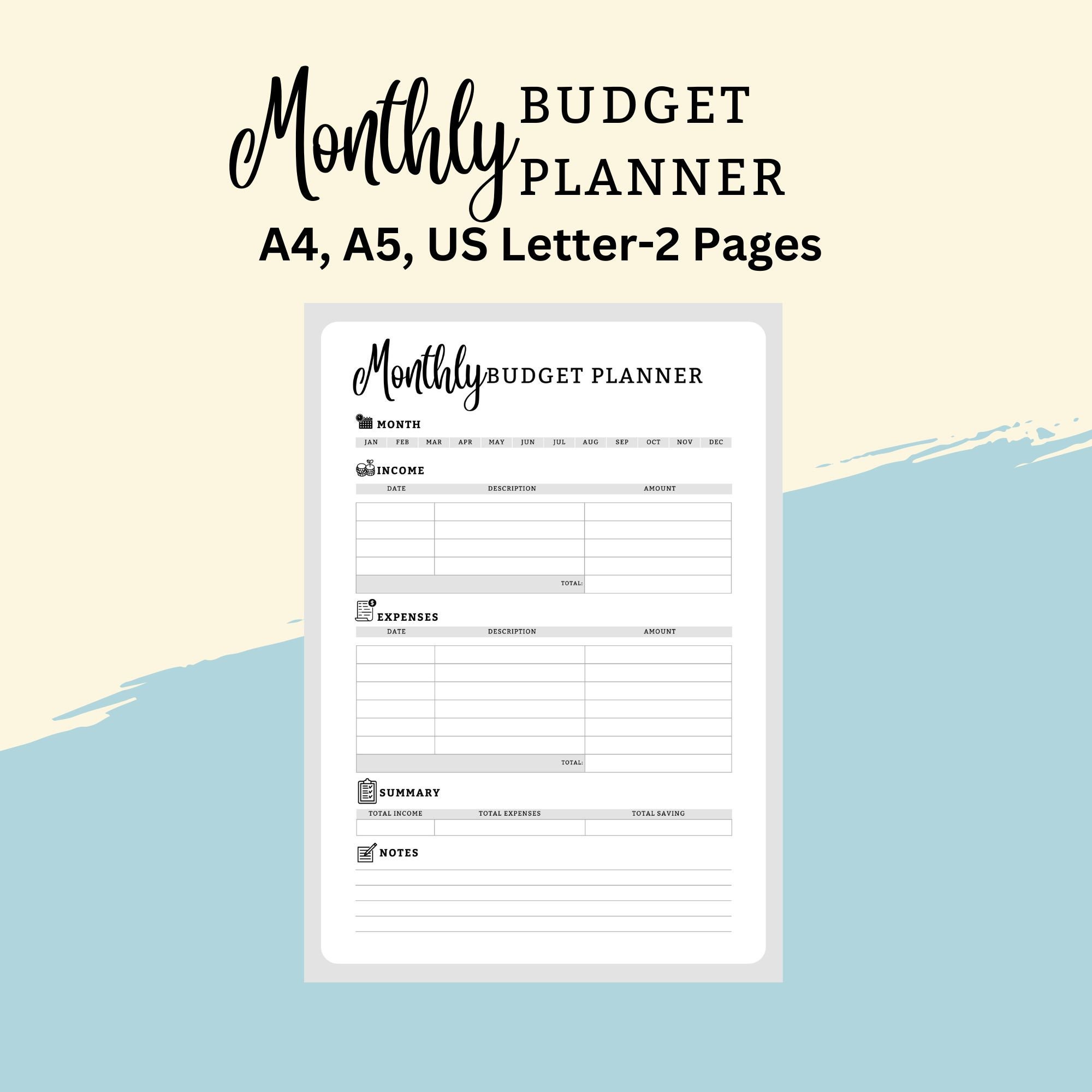 Monthly Budget List Instant Download Pdf Printable Digital - Etsy