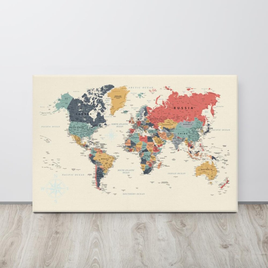 World Map Canvas,map Travel Tracker Canvas Wall Art,visited Countries ...