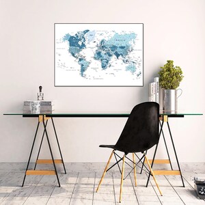 Blue World Map Poster A1,detailed Accurate Travel Map Print, Wall Map ...