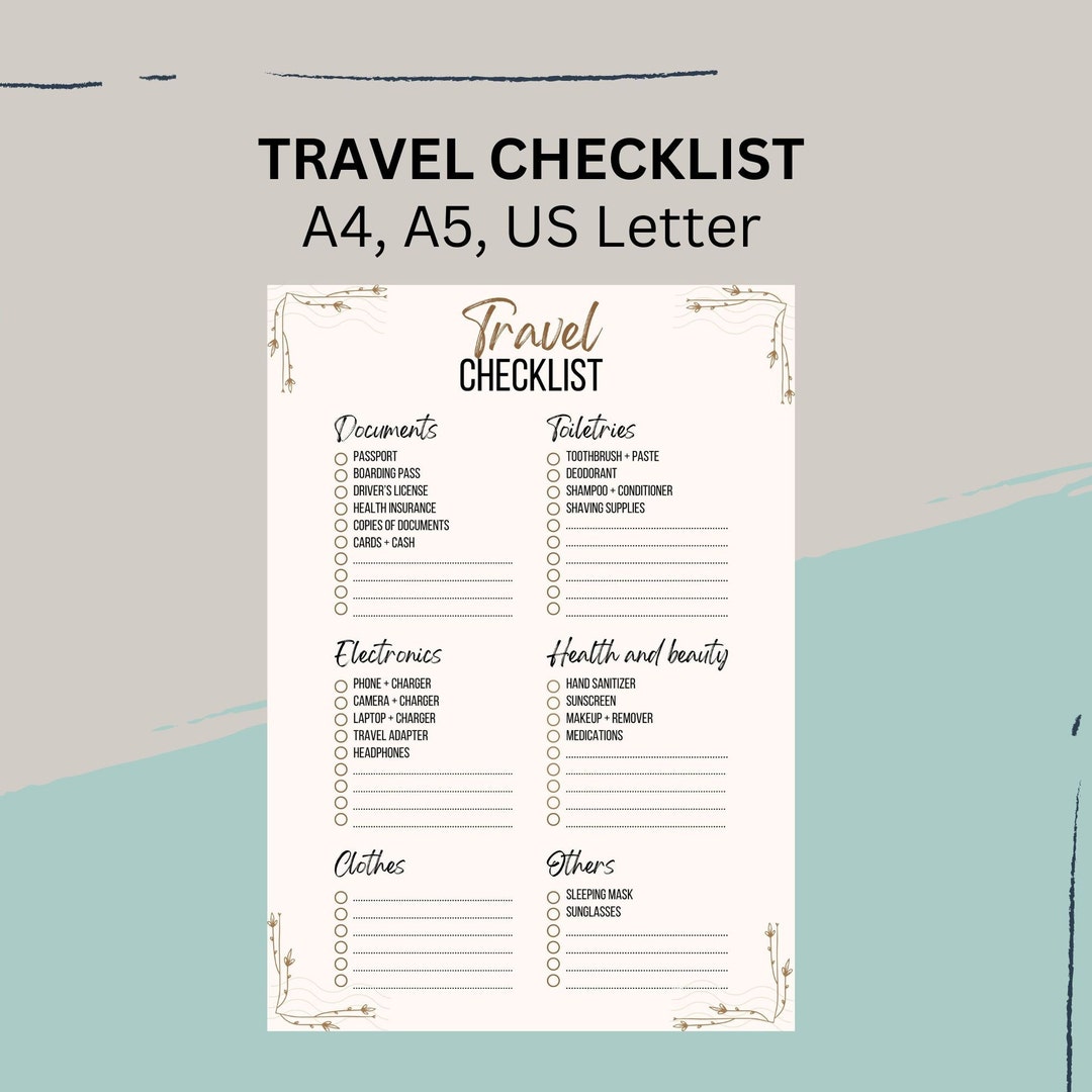 Travel Checklist, Digital Travel Planner Printable, Travel Itinerary ...