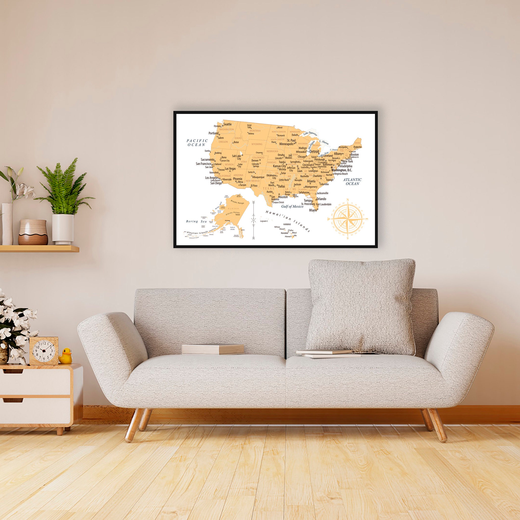 Beige Usa Map Printable US Map Posterdownloadable Home - Etsy